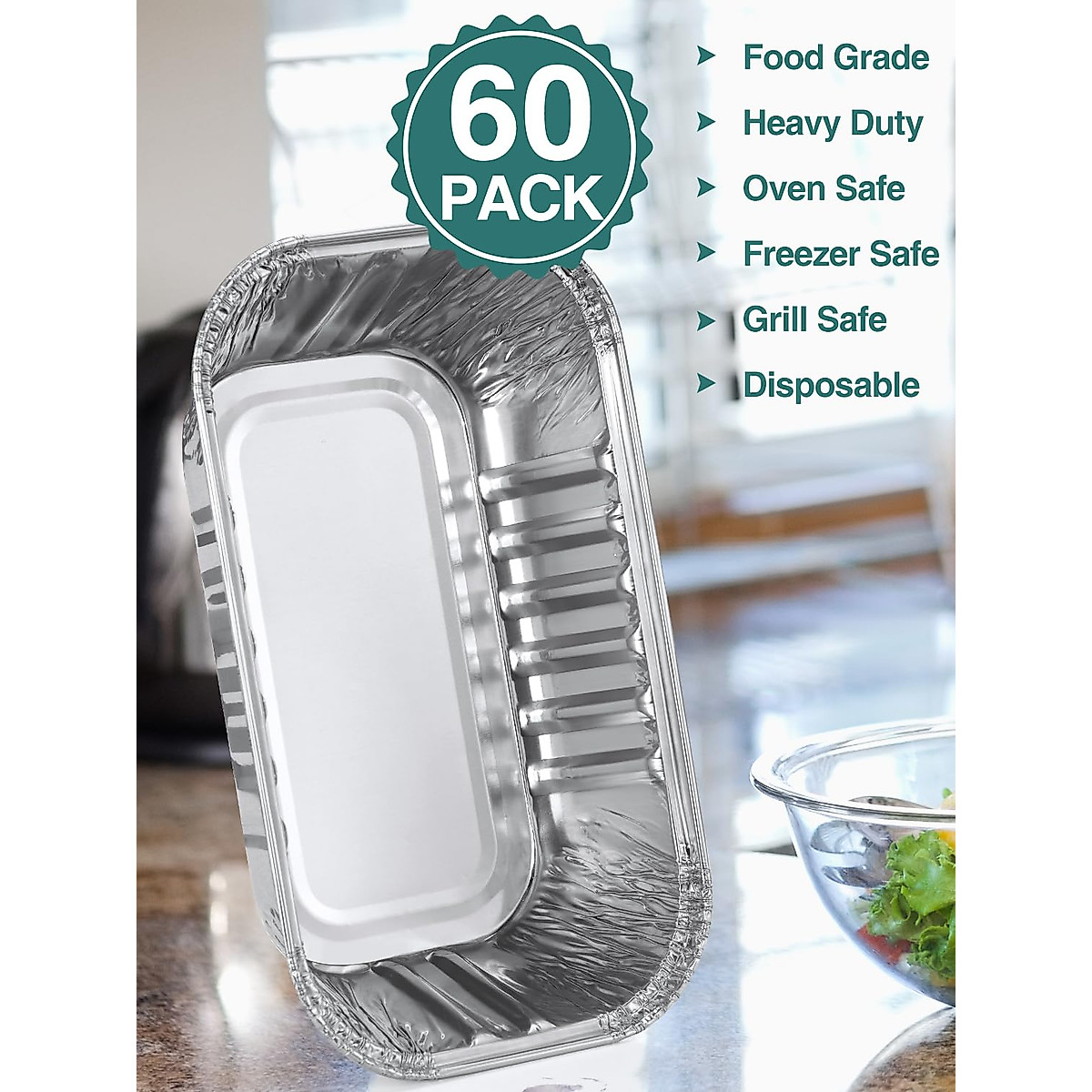 NEEBAKE 60 Pack 6x3.5x2 Disposable Aluminum Loaf Pans with Lids Small-Aluminum-Foil-Pans-Tin-Foil-Baking-Pans-Tin-Trays-Food-Containers-for-Baking-Cakes-Bread-Meat-Loaves
