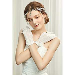 BABEYOND Elegant Rhinestone Leaf Wedding Bridal Bridesmaid Forehead Band Dangle Rhinestone Bridal Tiara Crown with Gift Box , Silver, One size