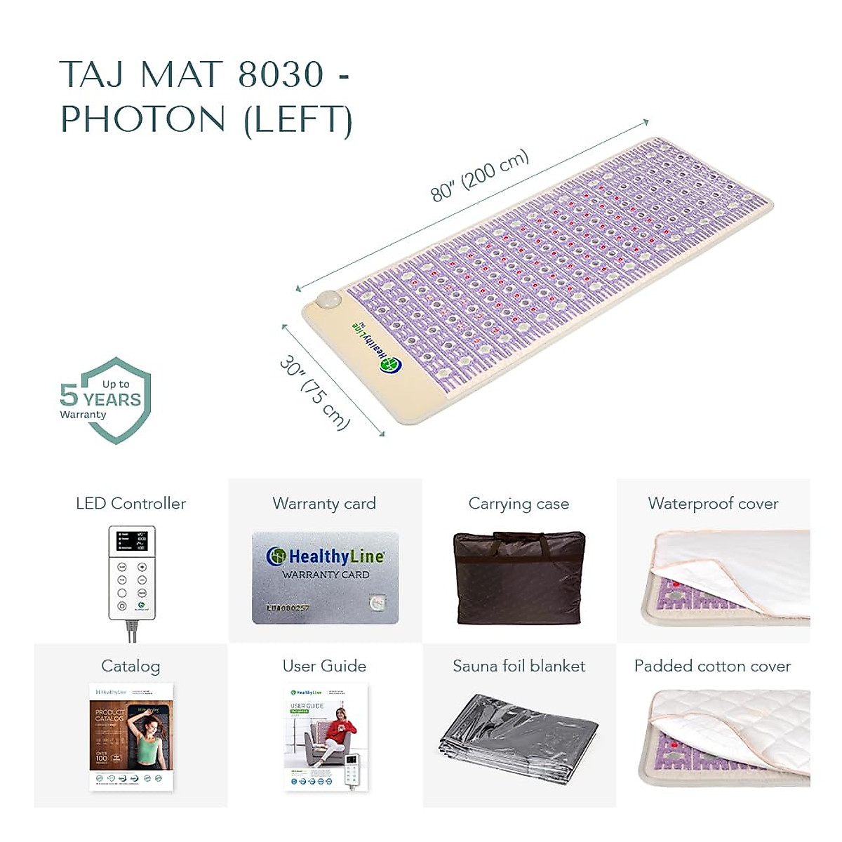 HealthyLine TAJ Far Infrared Heating Pad - Natural Crystal Gemstones Mat for Back Pain - Full Body Auto Shut Off - Rejuvenating Negative Ions and Photon Lights (1/2 Left)