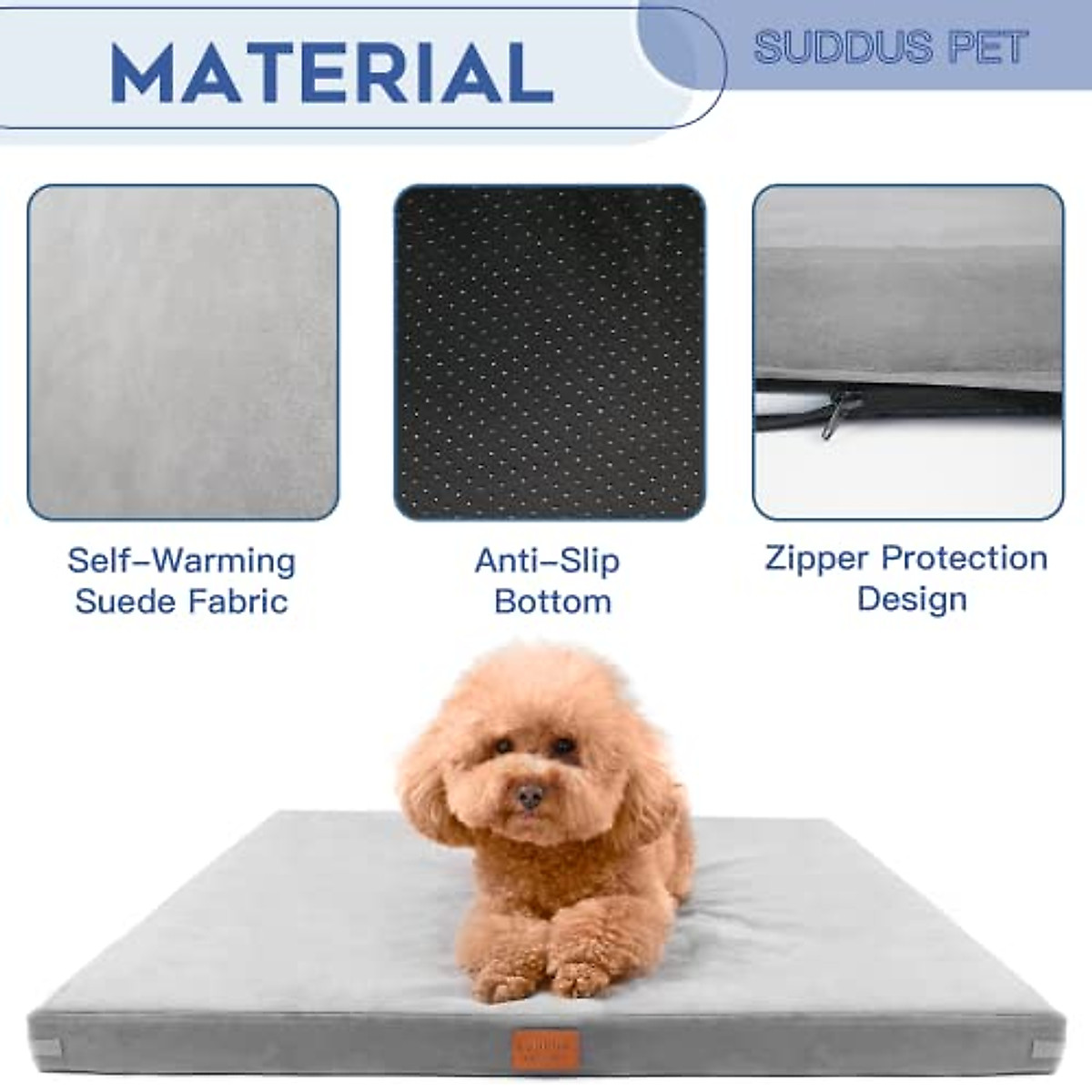 suddus Orthopedic Dog Bed for Medium Dogs, Non-Slip Pet Bed with Waterproof Lining, Memory Foam Dog Bed for Crate Big Dog Bed with Removable Washable Cover (Grey, M)