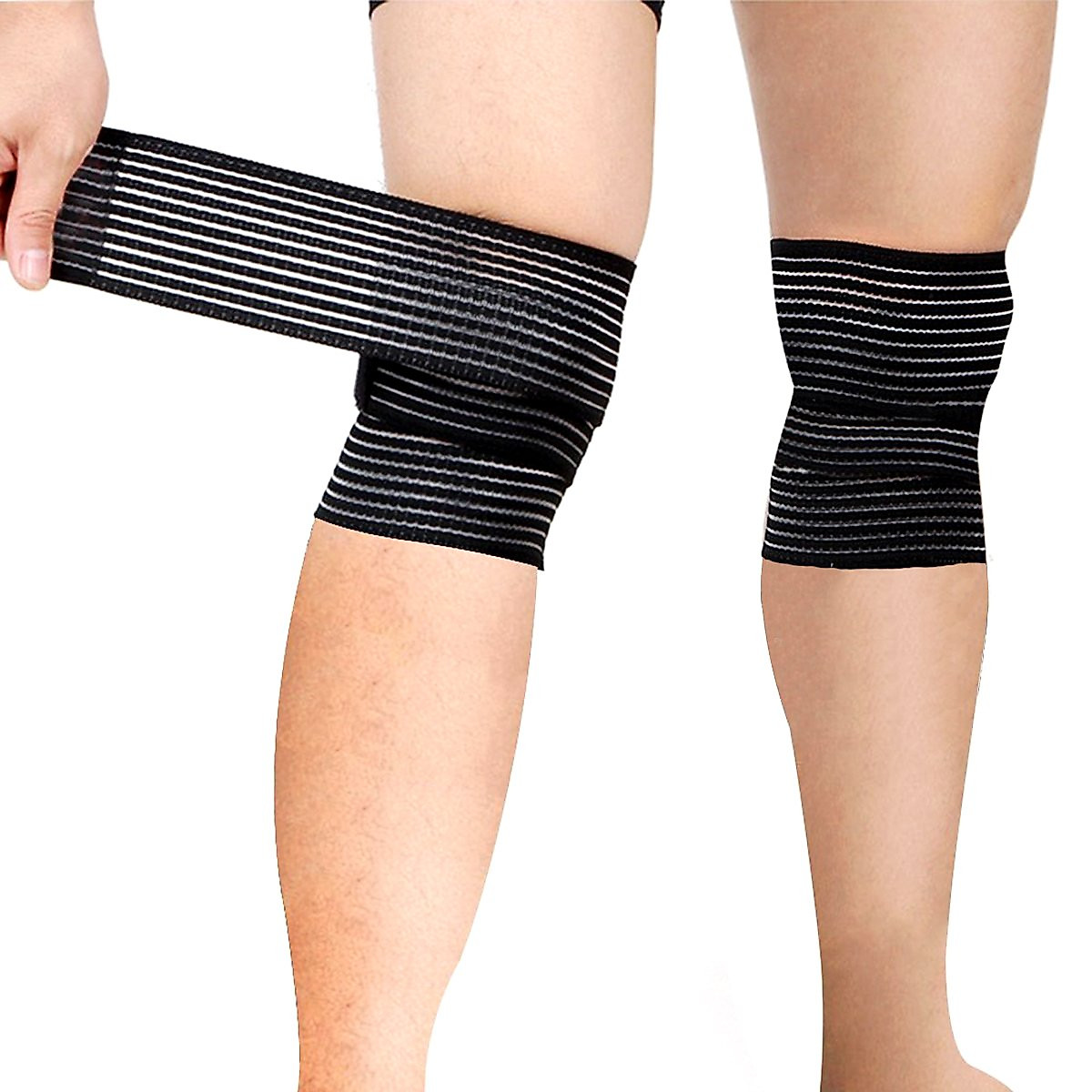 Sports Knee Wraps (Pair) Weight Lifting, Gym Workout, Cross Training WODs,Fitness & Powerlifting - Knee Straps Squats - Compression & Elastic Support (Black)