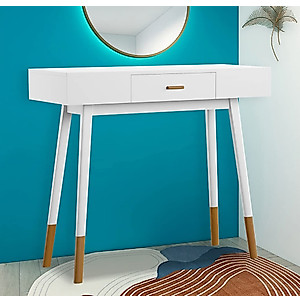 eHemco Euro Console Sofa Table for Entryway with Drawer and Bamboo Legs in White and Dark Oak, Great for Living Room