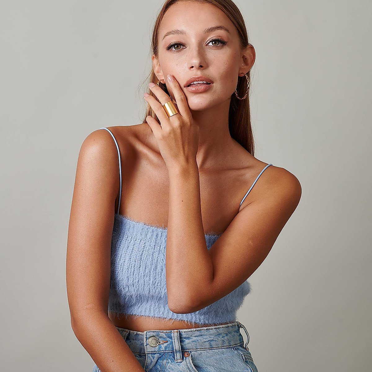 Modern Statement Gold Rings for Women and Girls, Adjustable Wide Cuff Ring Wrap Open Ring