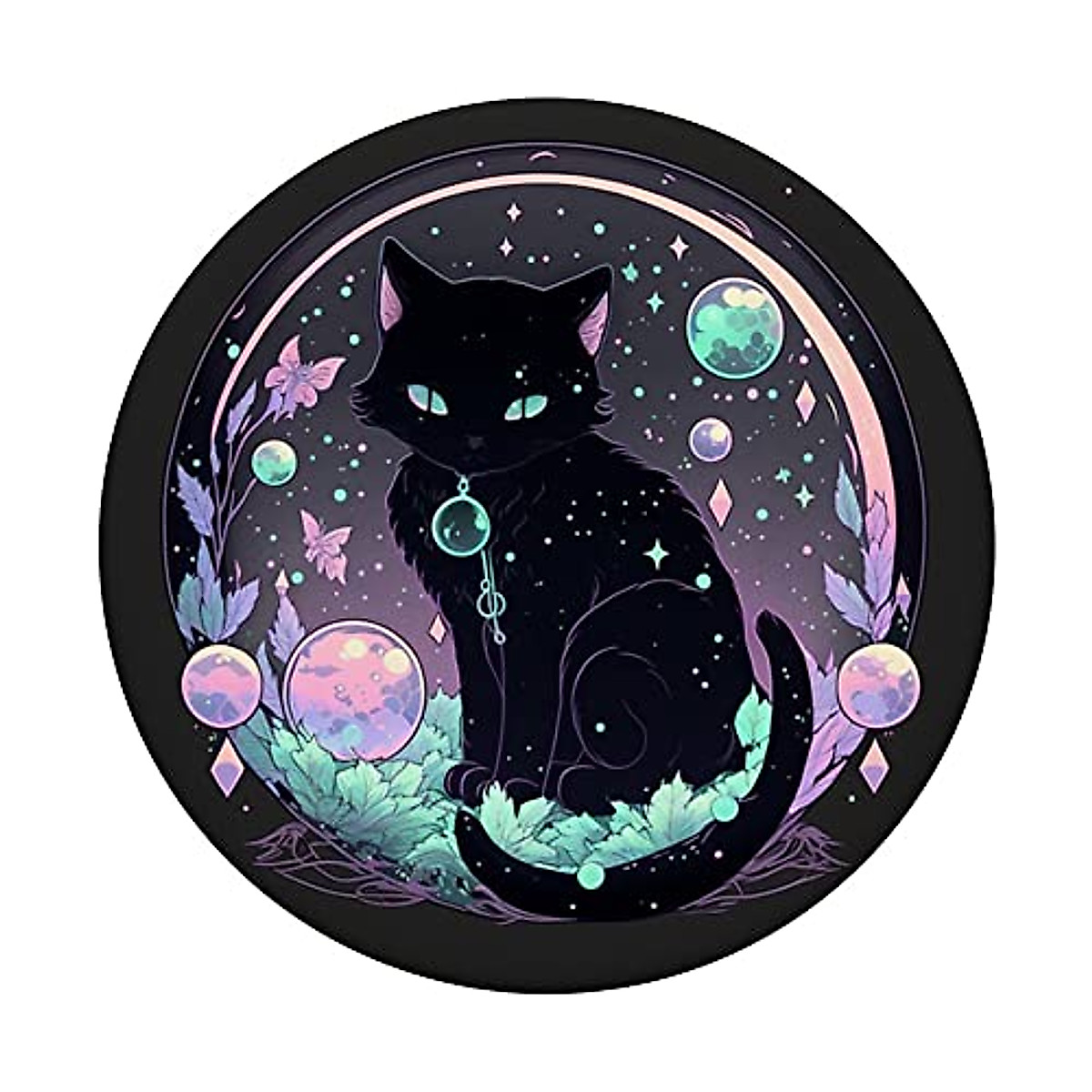 Moon Phases Crystal Witchy Cute Black Cat Kawaii Pastel Goth PopSockets Swappable PopGrip