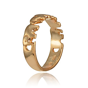 Hoops & Loops Rose Gold Flashed Sterling Silver Polished Elephant Family Animal Ring, Size 9