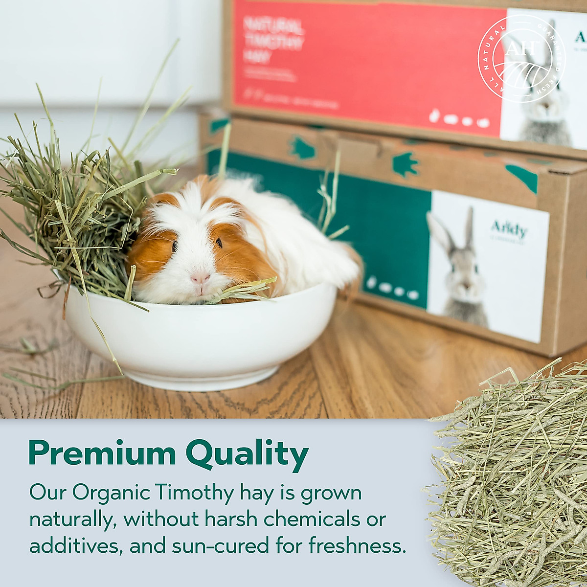 Andy Organic Timothy Hay Rabbit & Guinea Pig Food, 15 Lb Box, 1st Cut Timothy Hay, Premium Hay for Rabbits, Chinchilla, Gerbil, and Small Pet Treats