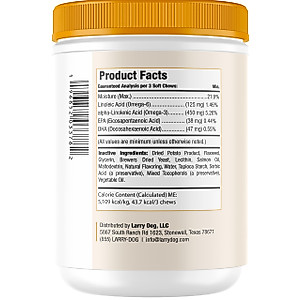 Salmon Oil for Dogs Skin and Coat by Larry | Dog Supplements for Itchy Skin & Allergy Relief | Omega 3, 4, DHA, & EPA for Skin, Coat, Bone, & Joint Health | for All Breeds & Sizes, (120 Soft Chews)