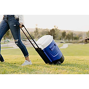 Igloo 5 Gallon Wheeled Portable Sports Cooler Water Beverage Dispenser with Flat Seat Lid, Blue, Model Number: 42256
