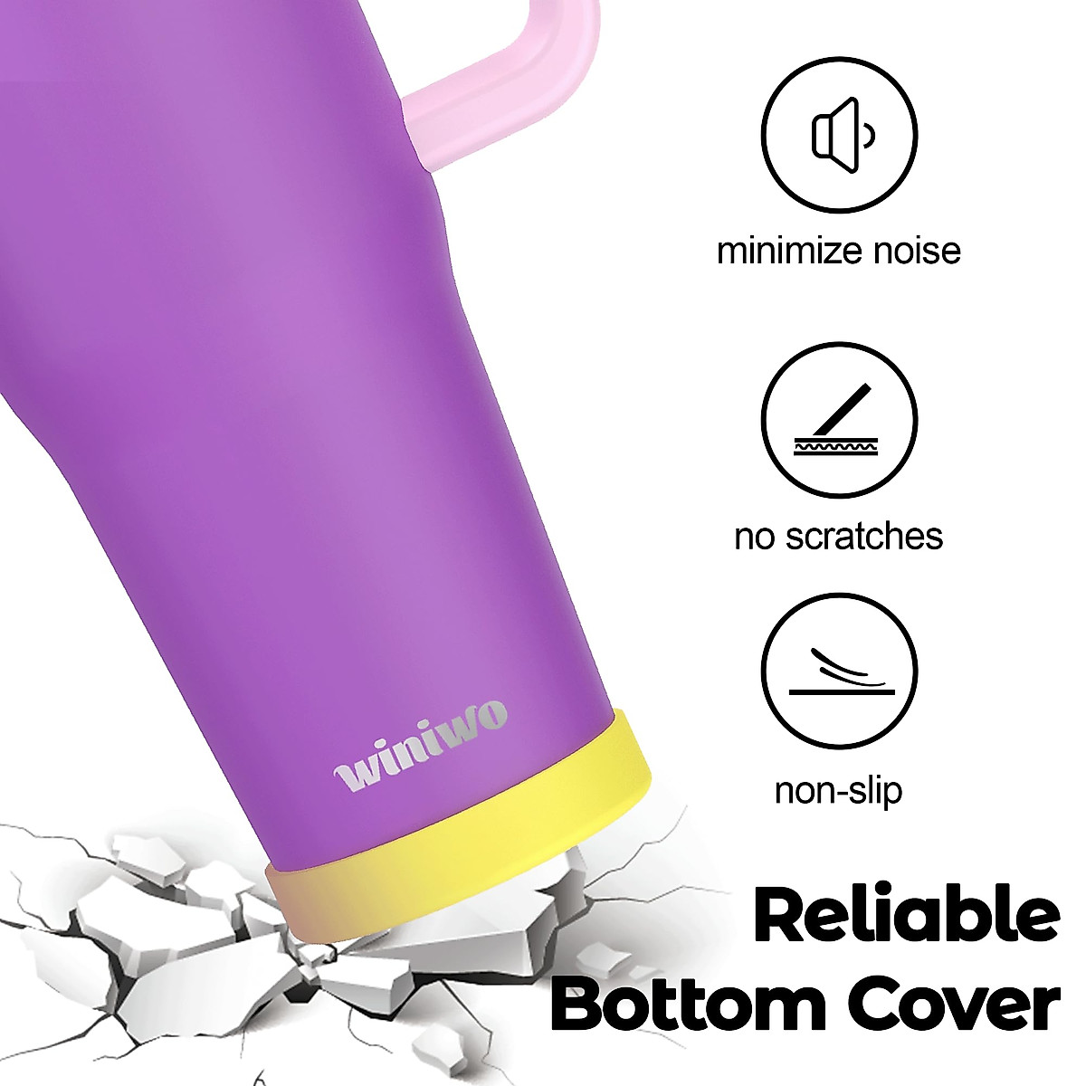 winiwo 40 oz Tumbler with Handle and Straw for Her, Flexible Straw, Insulated Tumbler Cups with Silicone Bottom, Keeps Beverages Cold Up to 24 Hours, Gym/Work/Travel/School/Gift（Grape Purple）