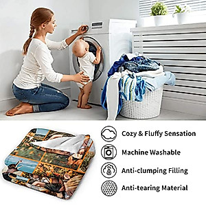 Custom Blanket with Photo Text Personalized Gift, 1-10 Pictures Customized Blanket for Mother Father Family, Christmas Halloween Thanksgiving Birthday Wedding Valentine's Day Customized Gift