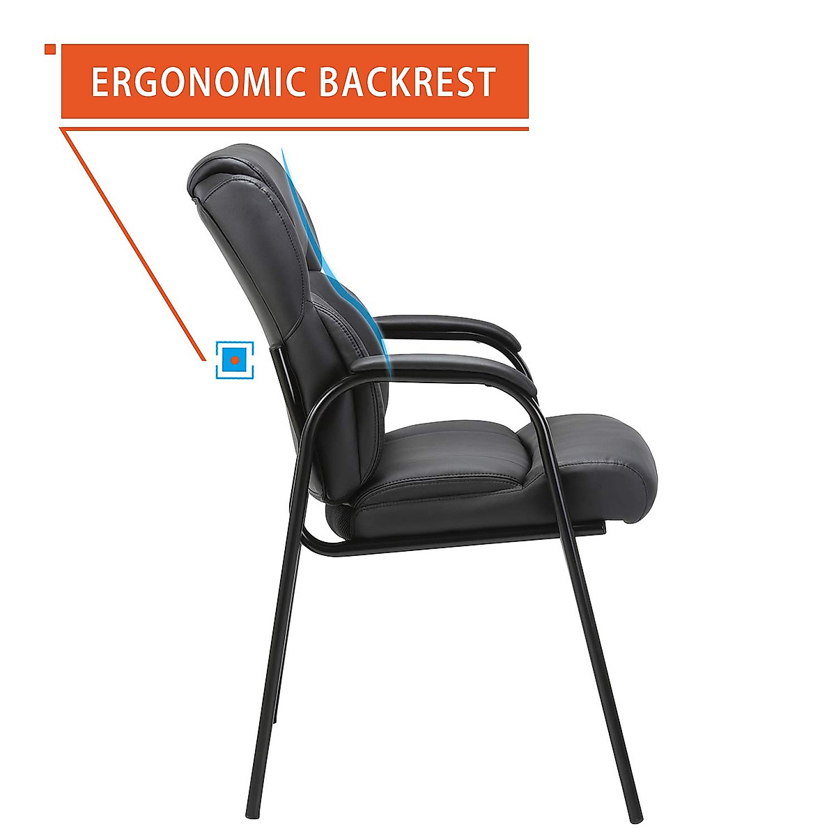 CLATINA Leather Guest Chair with Padded Arm Rest for Reception Meeting Conference and Waiting Room Side Office Home Black