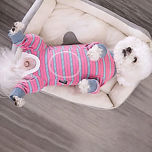 Dog Striped Recovery Suit, Puppy After Surgery Onesie for Female Male Dogs, Dogs Cats Long Sleeve Pajamas Bodysuit, Surgery Abdominal Wound Bandages Clothes, Dog Pant for Shedding Skin Disease