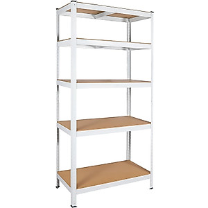 5 Tier Laminated White Metal Shelving Unit Adjustable Garage Storage Utility Rack Heavy Duty Shelves Organization Multipurpose Shelf Warehouse Basement Pantry 29" W x 12" D x 59" H 1Pack, White