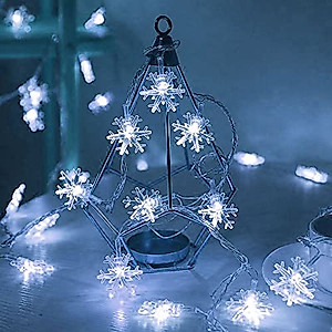 Dazzle Bright Christmas Snowflake String Lights, 2 Pack 50 LED 25 FT Battery Operated Christmas Lights with 2 Lighting Modes for Indoor Outdoor Xmas Tree Party Decorations, White