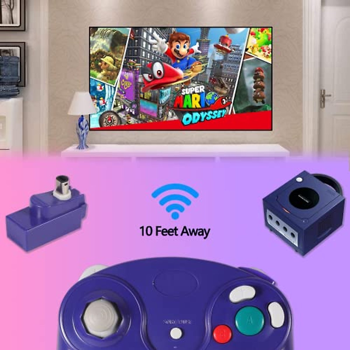 Dliaonew 2.4G Wireless Gamecube Controller, Classic Gamecube Wii Controller with Receiver Adapter for Wii Gamecube NGC (Pink and Purple)