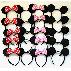 NEWTGAN 20 PCS Mouse Ears Headbands for Birthday Party Theme Park Costume Play Celebration for Boys and Girls (3color) (3 Color)