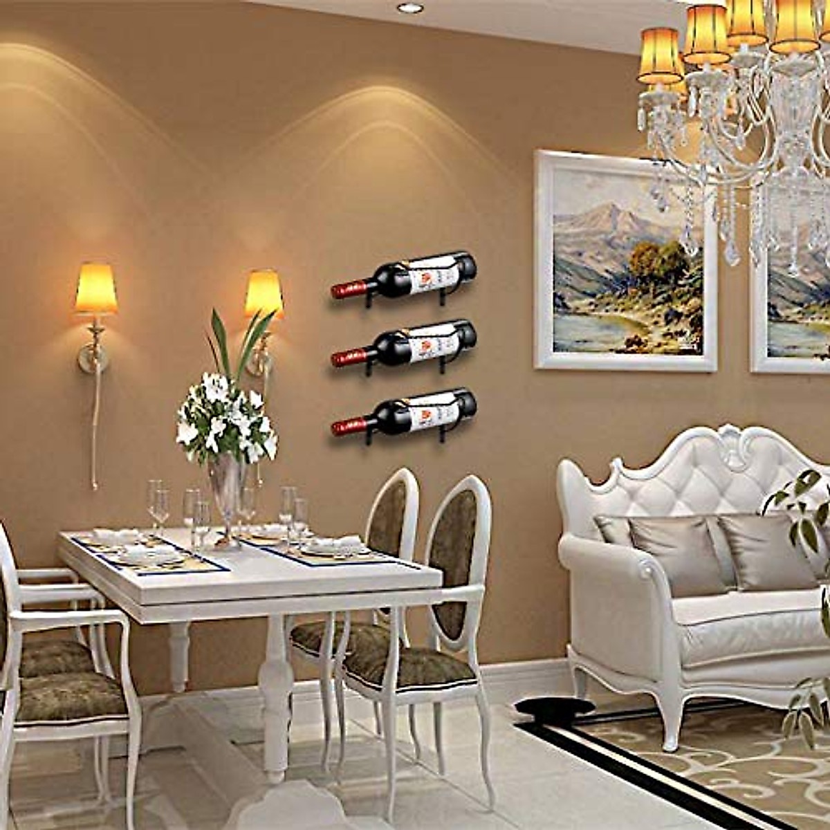 Hipiwe Pack of 6 Wine Rack Wall Mounted Wine Bottle Holder - Metal Red Wine Display Holder for Home Bar Decor Wall Hanging Beverages Liquor Bottles Storage Rack with Hardware