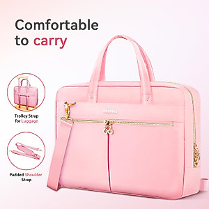 Ferkurn Laptop Bag Case Women Men Computer Bag Compatible with MacBook/HP/LG/Dell, Shoulder Strap Carrying Briefcase Messenger Bag, Pink, 15.6-16 Inch