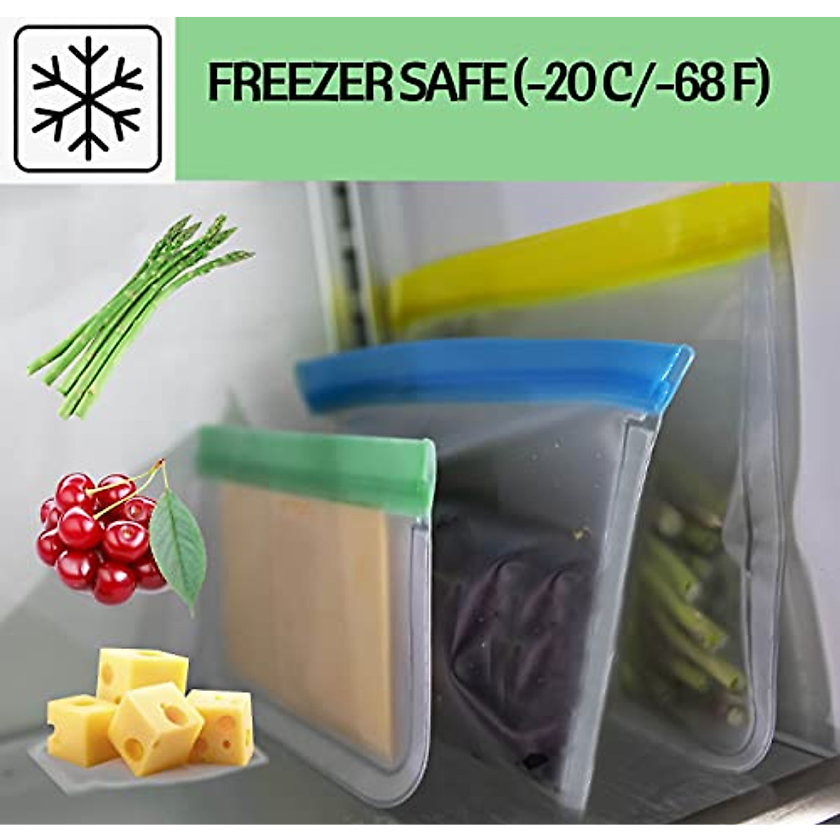 Reusable Storage Bags – 12 Pack BPA FREE PEVA LEAKPROOF Ziplock Freezer Bags (4 Gallon Bags, 4 Sandwich Bags, 4 Snack Bags) EXTRA THICK Resealable Bags for Meat Fruit Veggies