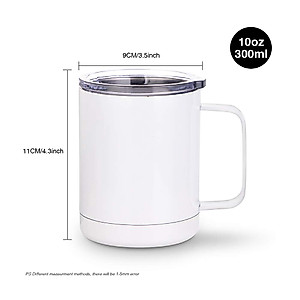 PYD Life Sublimation Coffee Mugs 10 OZ White Blanks Stainless Steel Double Wall Tumbler with Handle and Lid for Mug Tumbler Press Machine Sublimation Print 4 Pack