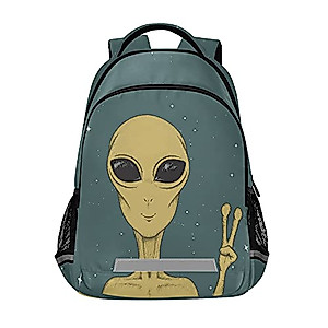 ALAZA Martian Alien Peace Sign Retro Backpack Purse for Women Men Personalized Laptop Notebook Tablet School Bag Stylish Casual Daypack, 13 14 15.6 inch