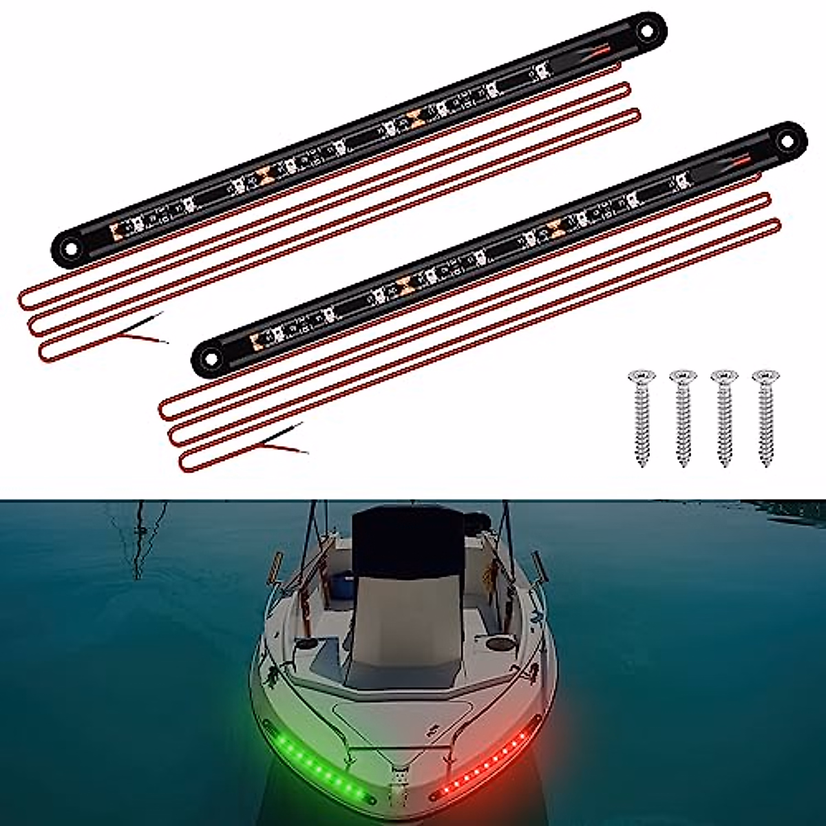 RVZONE Boat Navigation Lights, Navigation Lights For Boats Led, Boat Lights For Night Fishing, Boat Red and Green Bow Lights, Deck Lights for Marine, Yacht, Kayak, Bass Boat, Pontoon Boat