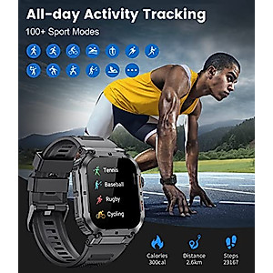LIGE Smart Watches for Men Make Calls with 1.96in IPS Big Screen 400mAh Long-Lasting Battery IP68 Waterproof Fitness Tracker Heart Rate Blood Oxygen Android iPhone Tactical Smartwatch for Men