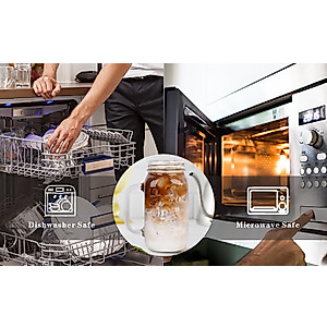 ANOTION Mason Jar with Lid and Straw, 24oz Regular Mouth Mason Jars with Handle Drinking Glasses Tumbler Reusable Cups Smoothie Water Bottles for Iced Coffee (Classic 2 cups Style)