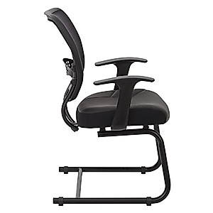 SPACE Seating Professional AirGrid Dark Back and Padded Black Eco Leather Seat, Fixed Arms and Lumbar Support Sled Base Visitors Chair