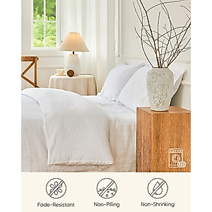 cebihy 100% Linen Duvet Cover Set King 3 Pieces, French Normandy Flax Linen, Cooling, Soft, and Breathable Linen Bedding Set - 1 Duvet Cover 90"x 104", 2 Pillowcases 20"x 40" (White)