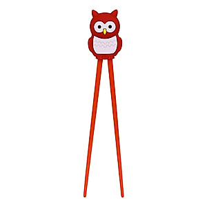 Ebros Gift Red Owl Reusable Training Chopsticks Set with Animated Silicone Helper Hinge Guide for Sushi Noodles Rice Dining Learning Fun