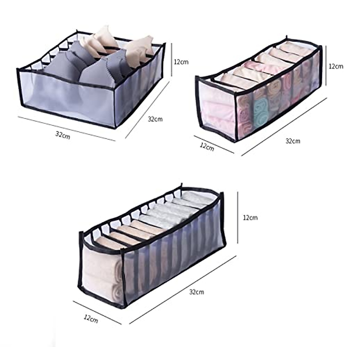 BlackeEight Foldable Underwear Drawer Organizer,6/7/11 Grid Mesh Nylon Closet Clothes Dividers Dresser Compartments for Bras Socks Underpants Panties and Ties (Black Panties Style)