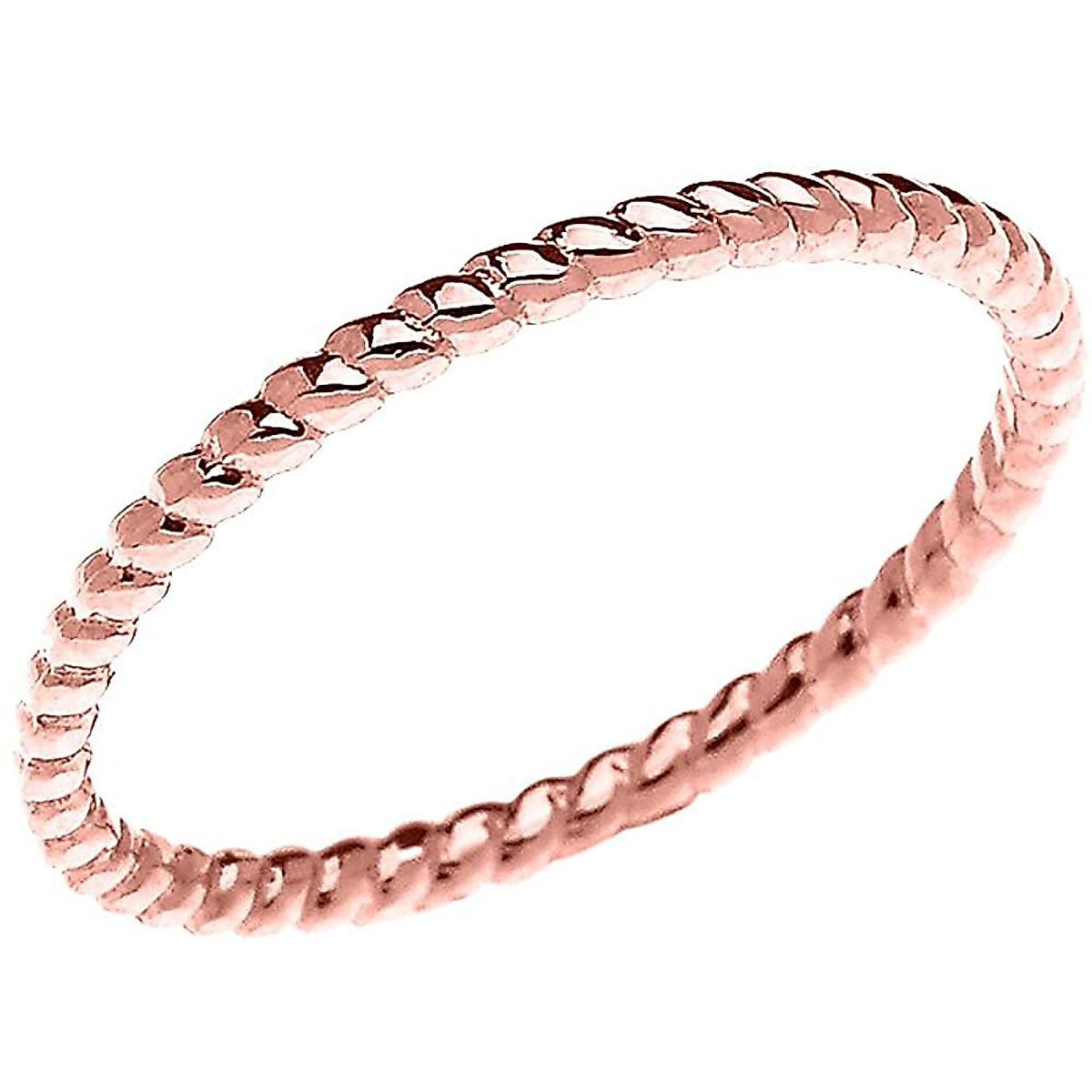 10K Rose Gold Dainty Stackable Rope Cable Design Slender Band Ring - Size 7-1/2