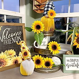 CiyvoLyeen Sunflower Gnomes Decorations Spring Gnomes Home Decor Sunflower Gnomes Plush Gift 2 PCS Scandinavian Swedish Nisse Tomte Farmhouse Sunflower Tiered Tray Kitchen Household Home Decorations