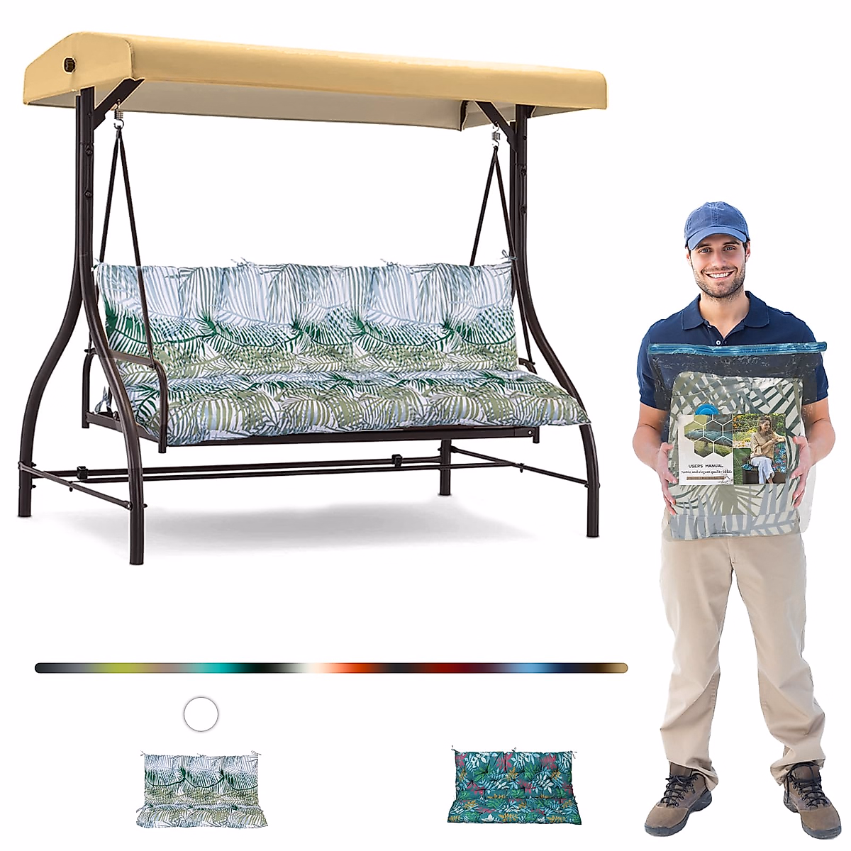 YFYUA 2-3 Seat Swing Replacement Cushions, Waterproof Bench Cushion for Outdoor Furniture with Backrest, Garden Recliner Seat Cushions, for Patio Backyard Porch Garden (40 * 70 in, B-Hawaii)