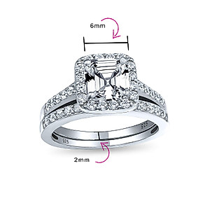 Bling Jewelry Antique Style CZ Asscher Engagement Ring Wedding Set - Size 9