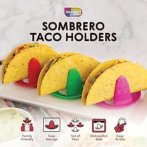 Talisman Designs Sombrero Taco Holders - Set of 4, Hold & Fill Small or Large Tacos | Crunch & Soft