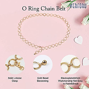 WERFORU Women Metal Link Body Chain Belt Ladies Waist Chain Belts for Jeans Dress (Gold, FIt waist size below 52 inches)