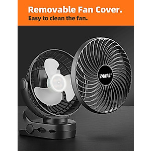 VANPRT 6'' Clip Fan, Portable Clamp Fan with Hanging Hook, 5000mAh Rechargeable Battery Fan, 3 Speeds, 720° Rotation, Quiet, Strong Grip Clamp, 7-30 Working Hours for Camp Stroller Bed - Pink