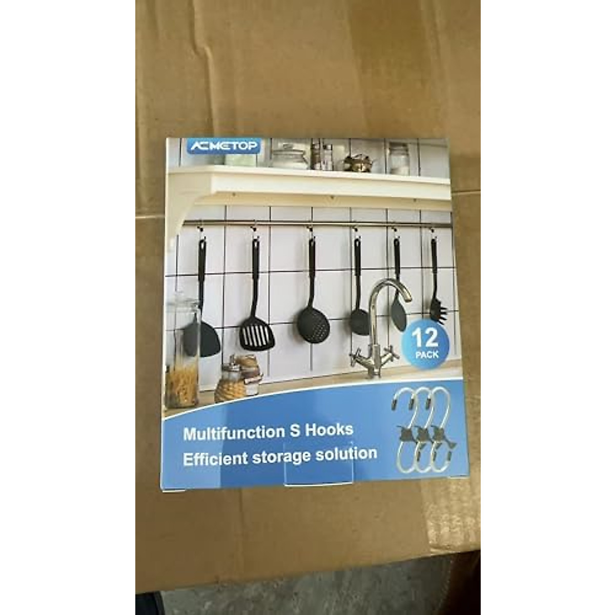 ACMETOP 12 Pack S Hooks for Hanging, S Hooks Stainless Steel with Safety Buckle, Metal Hooks Fitting Diameter up to 1.26 Inch, Heavy Duty for Hanging Pots and Pans, Coffee Cups, Clothes, Plants