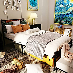 FSTAR 12 inch Metal Bed Frame with Headboard and Footboard, Mattress Foundation with Steel Slat Support, Heavy Duty, No Box Spring Needed, Easy Assembly, Noise Free (Black, Twin)