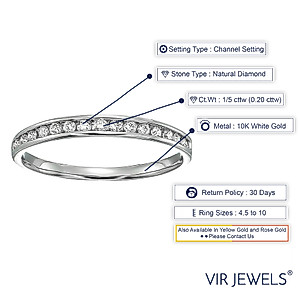 VIR JEWELS 1/5 carat (ctw) Diamond Wedding Anniversary Band for Women, Half Eternity Round Diamond Engagement Ring 10K White Gold Channel Set 0.20 cttw, Size 9
