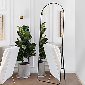 ABSWHLM Arched Full Length Mirror 63"x18" Aluminum Alloy Frame Floor Mirror for Living Room, Bedroom Hanging Standing or Leaning Wall-Mounted, Black