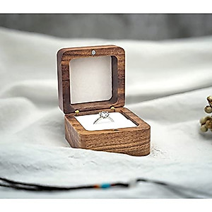 WisePoint Personalized Wooden Ring Box, Mini Engagement Ring Holder Box with Single Slot, Square Wedding Ring Box for Ring, Elegant and Retro Ring Holder Box for Wedding, Ceremony (white)