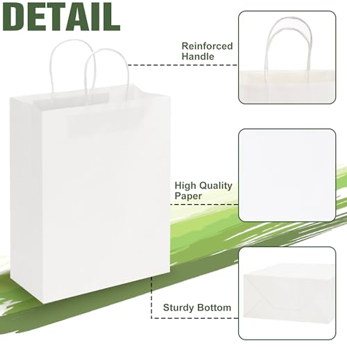 Moretoes 90pcs White Paper Bags with Handles 10x5x13 Inches Kraft White Gift Bags with Handles Bulk, Shopping Bags, Retail Bags for Small Business, Birthday Wedding Party Favor Bags