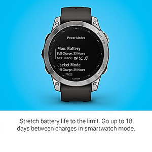 Garmin fenix 7, adventure smartwatch, rugged outdoor watch with GPS, touchscreen, health and wellness features, silver with graphite band - 010-02540-00