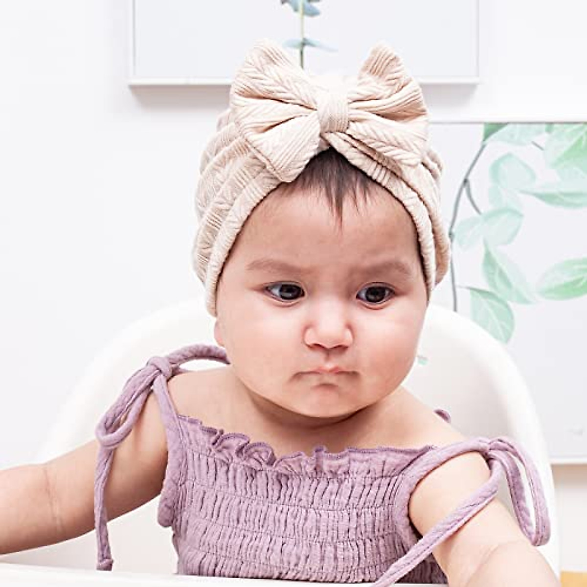 Yili Maizi Newborn Baby Toddler Cotton Hat Baby Girl Knotted Hat Cute Donut Soft Turban Bow Cap Set