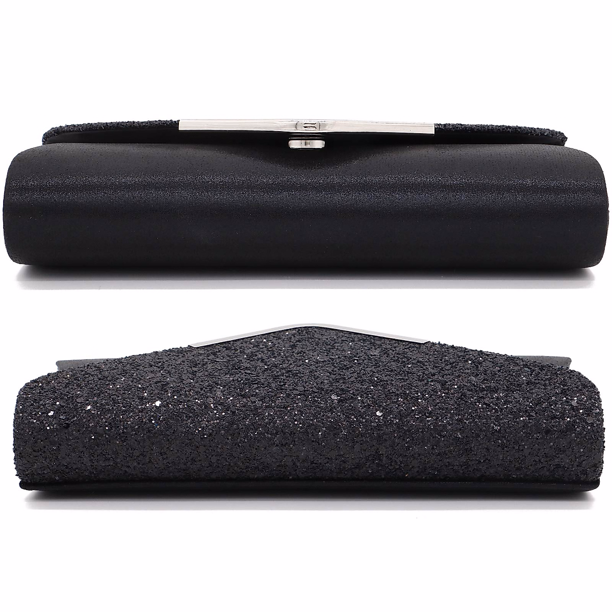 ZIUMUDY Sparkly Glitter Evening Envelop Clutches Shoulder Chain Bags Bridal Wedding Clutch Purse Wallet (Black)