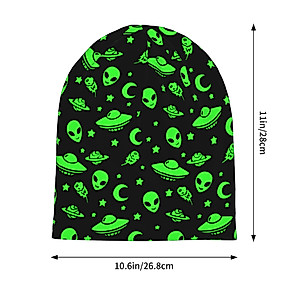 JZDACH Slouchy Men's Cool Beanie Slouch Cap Baggy Hip-Hop Winter for Green Alien Moon Spaceships Planet Black Hat Winter Hats for Men and Women Warm Daily Lightweight Cap