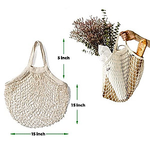 Tensico Reusable extra-length Shoulder strap Mesh Bags Cotton Mesh Grocery Bags,100% Cotton Net Cotton String Shopping Bag,Eco Market Bag Tote Bag Vegetable,Pack of 4 Portable Washable.